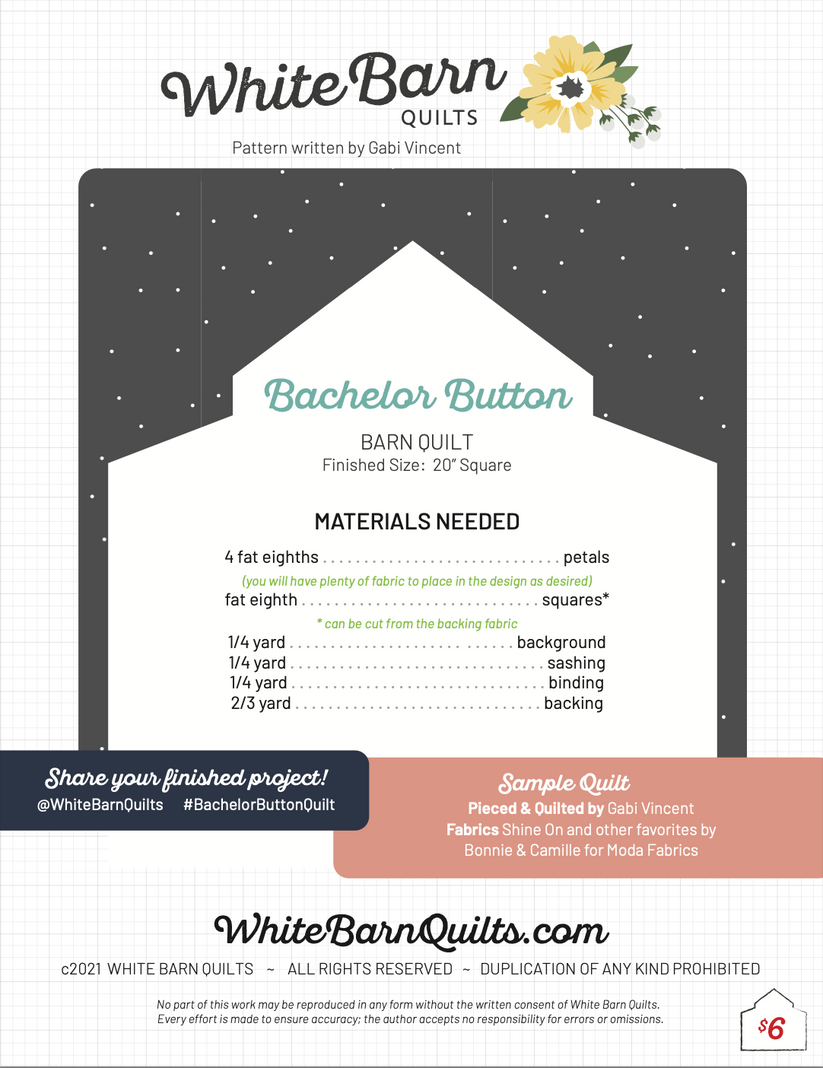 Bachelor Button Barn Quilt PDF Pattern – White Barn Quilts